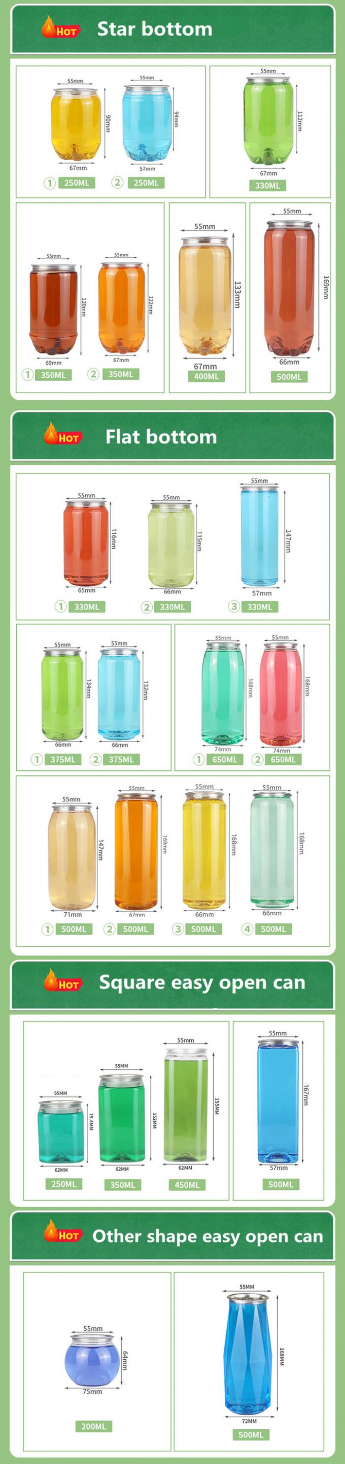600ml PET Clear Plastic Soda Cans Round Disposable Pop Can Impact Resistant